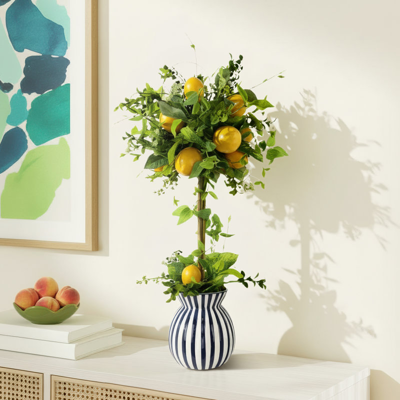 Primrue Artis 29'' Faux Lemon Topiary in Ceramic Decorative Vase ...