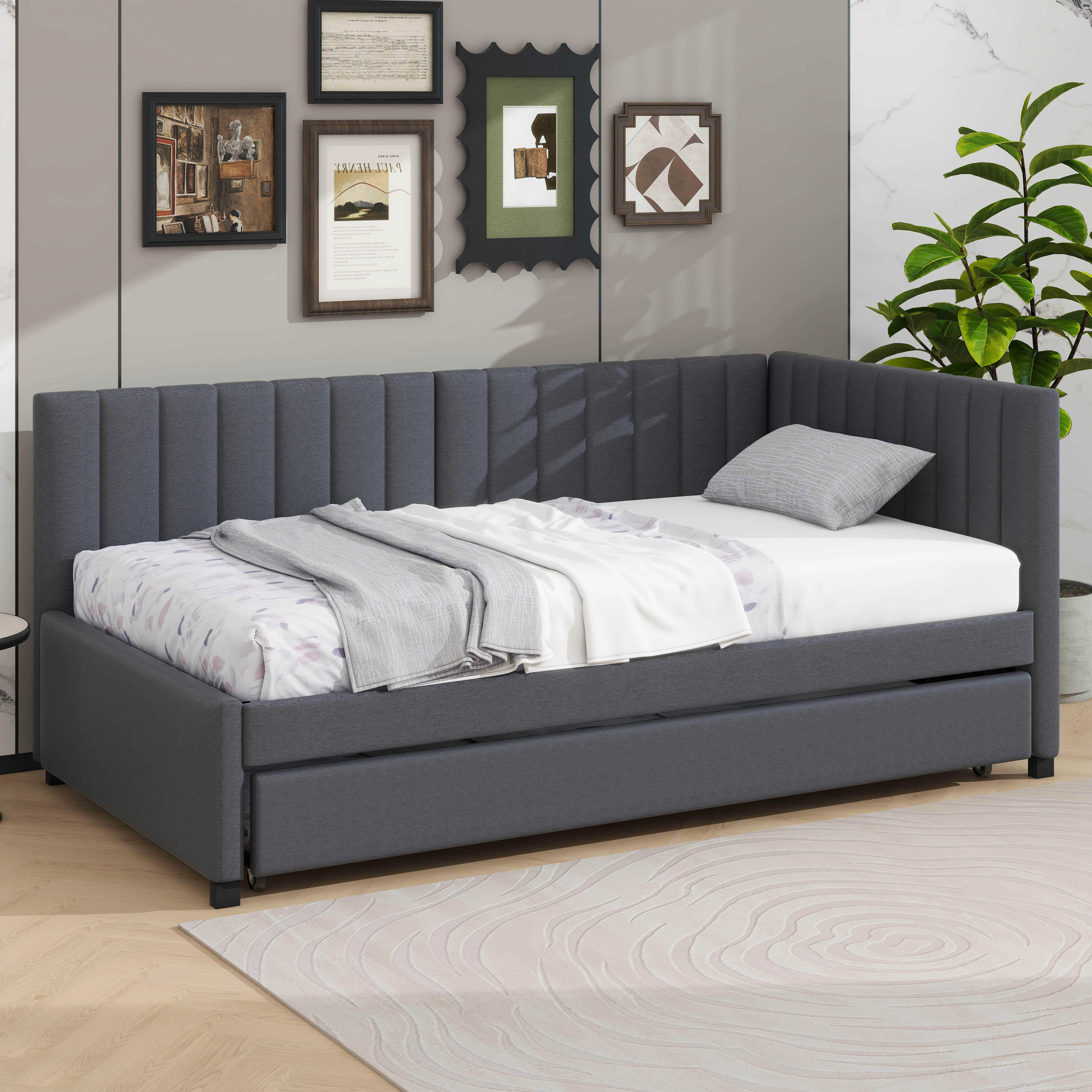 Latitude Run® Upholstered Daybed With Built-In Twin Pull-Out Sofa Bed ...