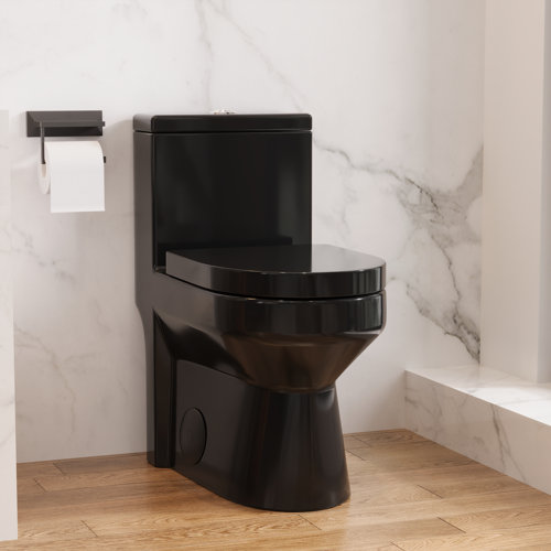 DeerValley Compact Toilets, Glossy Black One-Piece Toilet With High ...