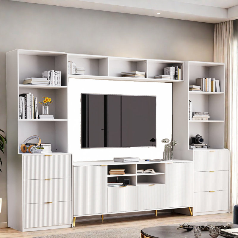 Everly Quinn Zariyha TV Stand With 13 Shelves, 8 Drawers, 2 Cabinets ...