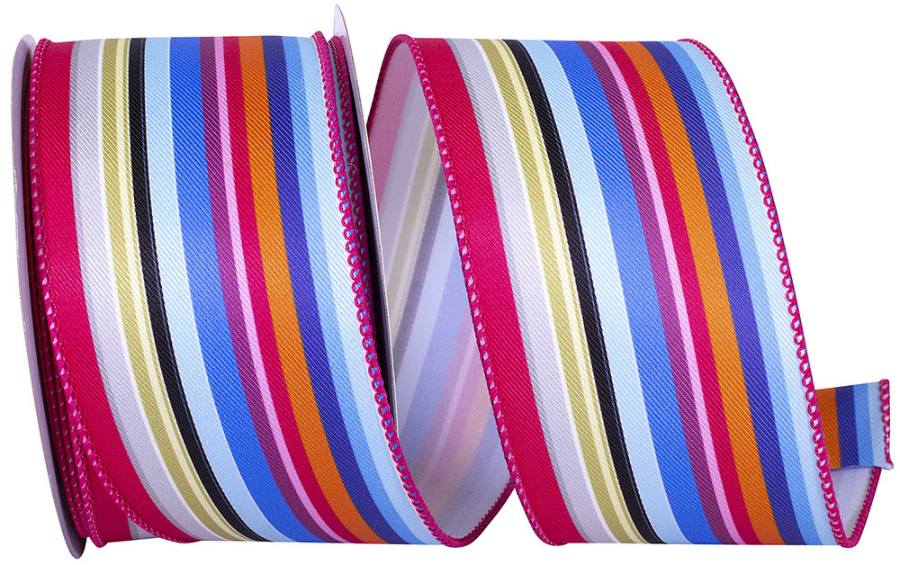 The Holiday Aisle® Multi Primary Vertical Stripe Twill Wired Edge ...