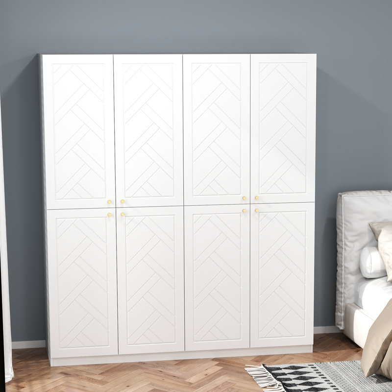 Mercer41 63"W White Wardrobe with Drawers, Hanging Rod and Doors ...