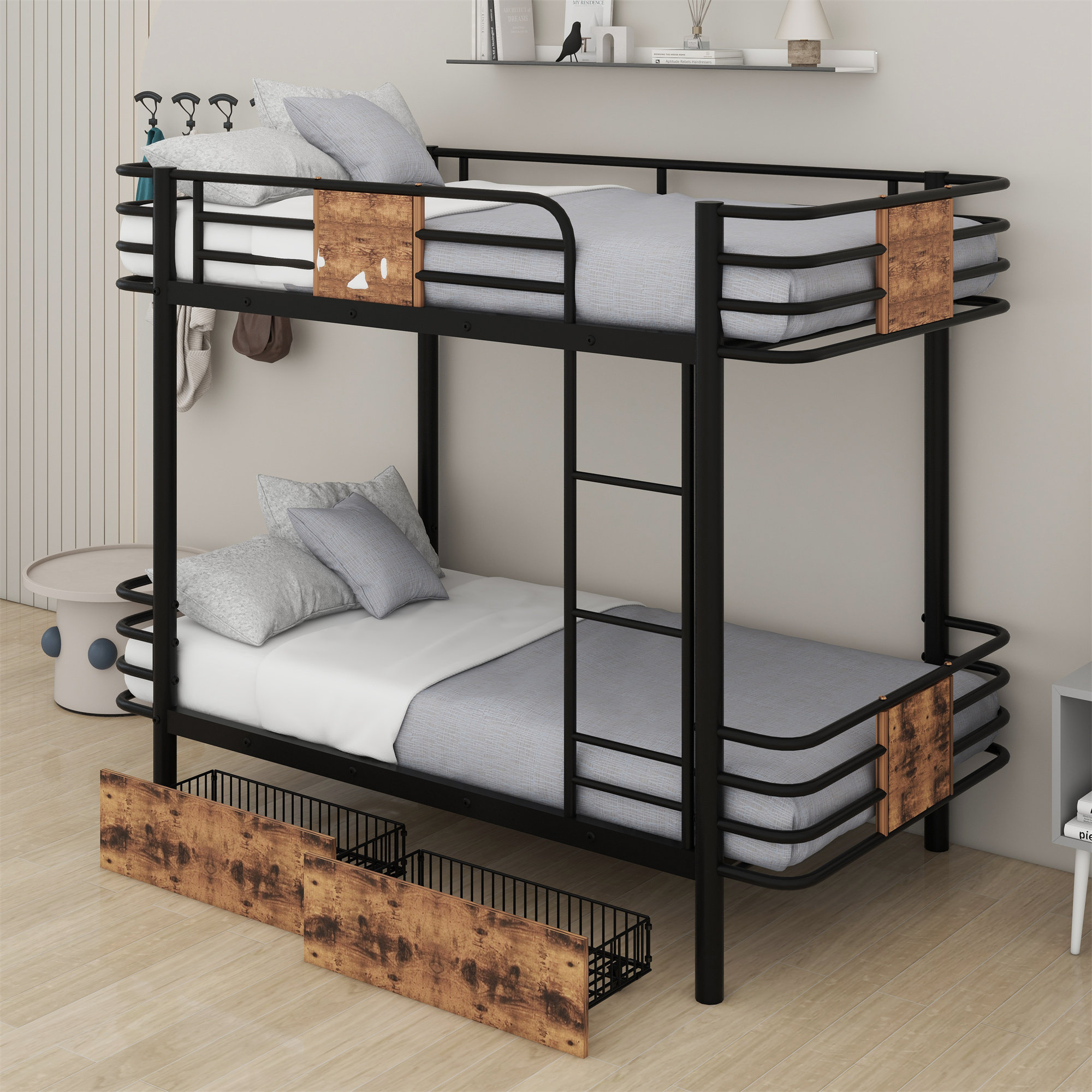 Mason & Marbles Metal Bunk Bed With Guardrail And Two Storage Drawers ...