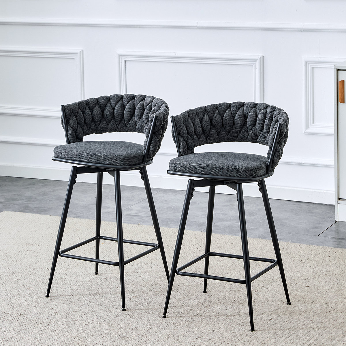 Everly Quinn Modern Bar Stools,Fabric Swivel Bar Stools Kitchen Island ...