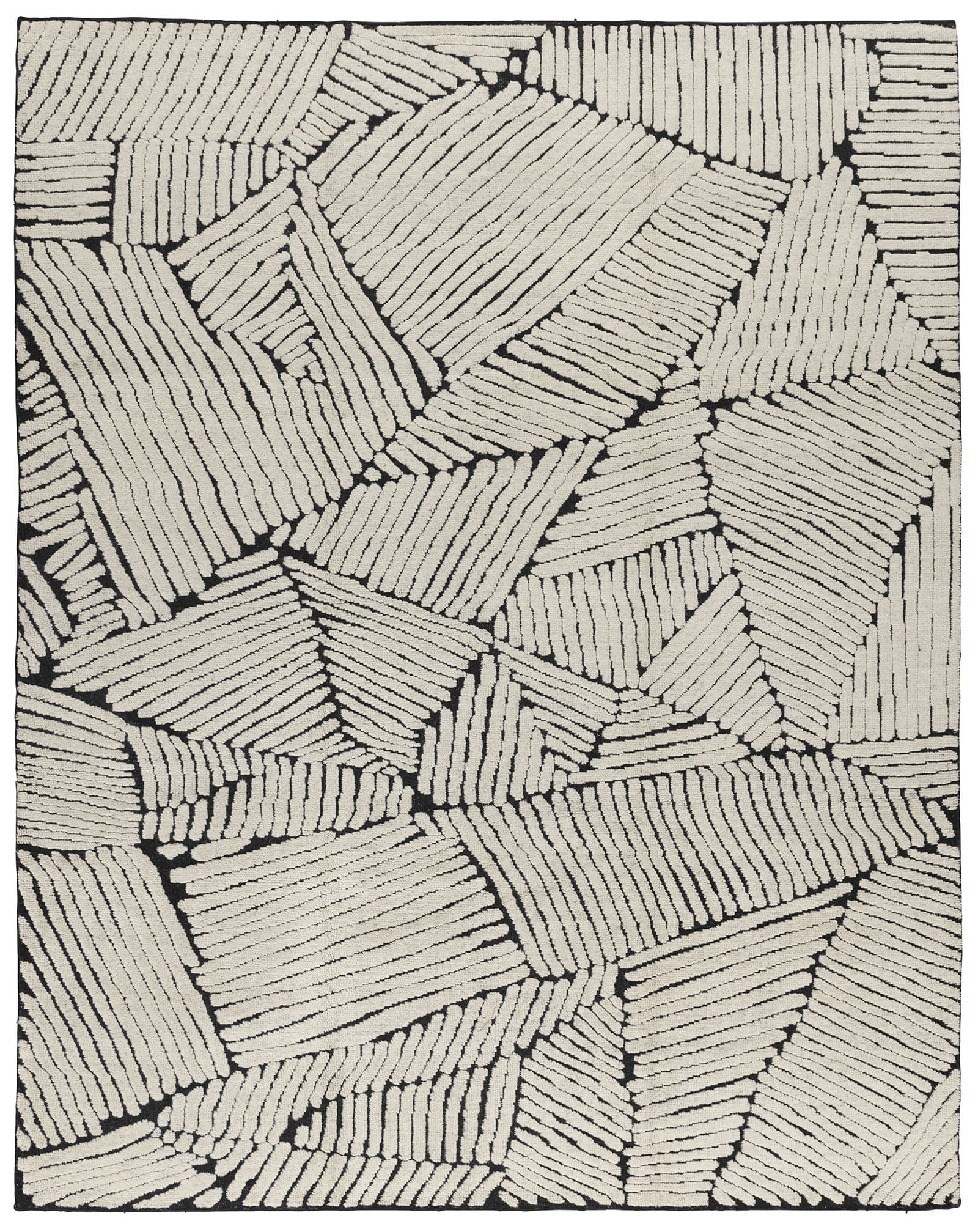 Tufenkian Ravine Geometric Hand Knotted Wool Area Rug in Black/Beige ...