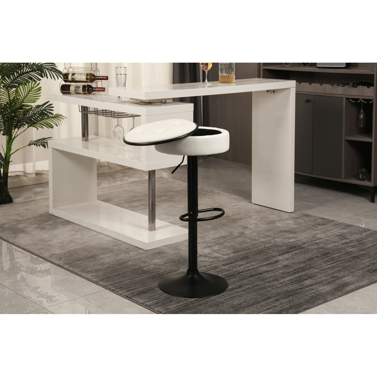 George Oliver Round Storage Bar Stool Set Of 2, Faux Leather Height ...