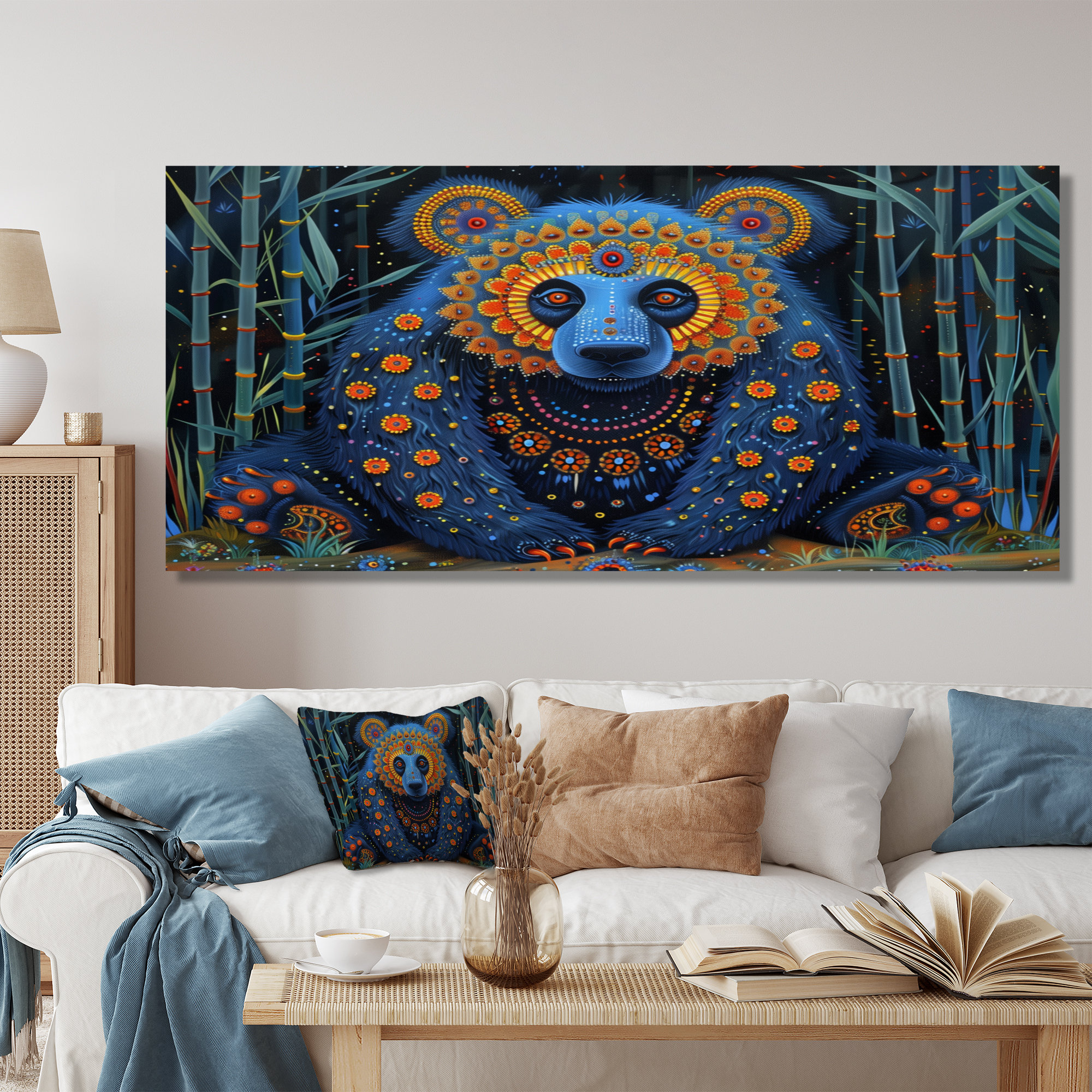 Design Art Blue Yellow Panda Mystical Panda II - Panda Animal Wall ...