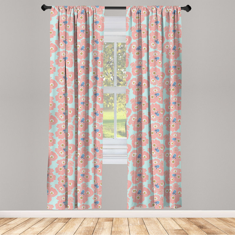 Ambesonne Floral 4-Panel Curtains, Peony Flowers Fashion Art, Pale ...