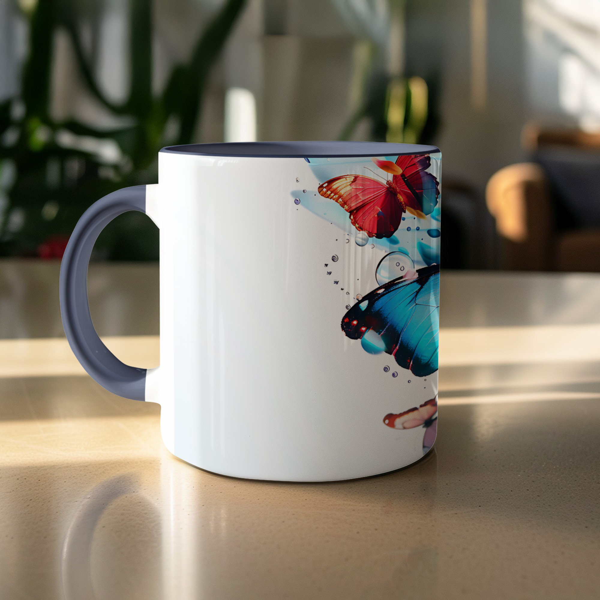 East Urban Home Butterfly Design 11oz Accent Mug – White Ceramic Coffee ...