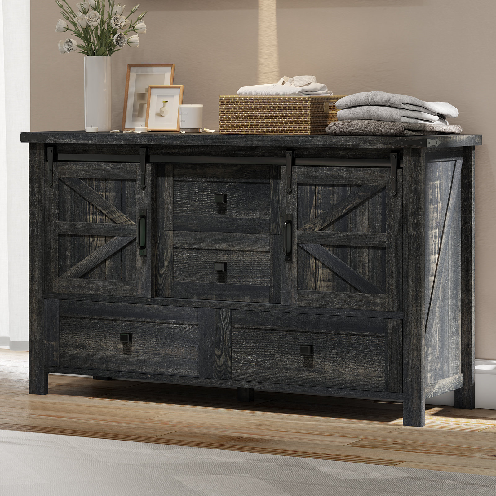 Gracie Oaks Commodes de ferme l 48 po avec 2 portes de grange ...