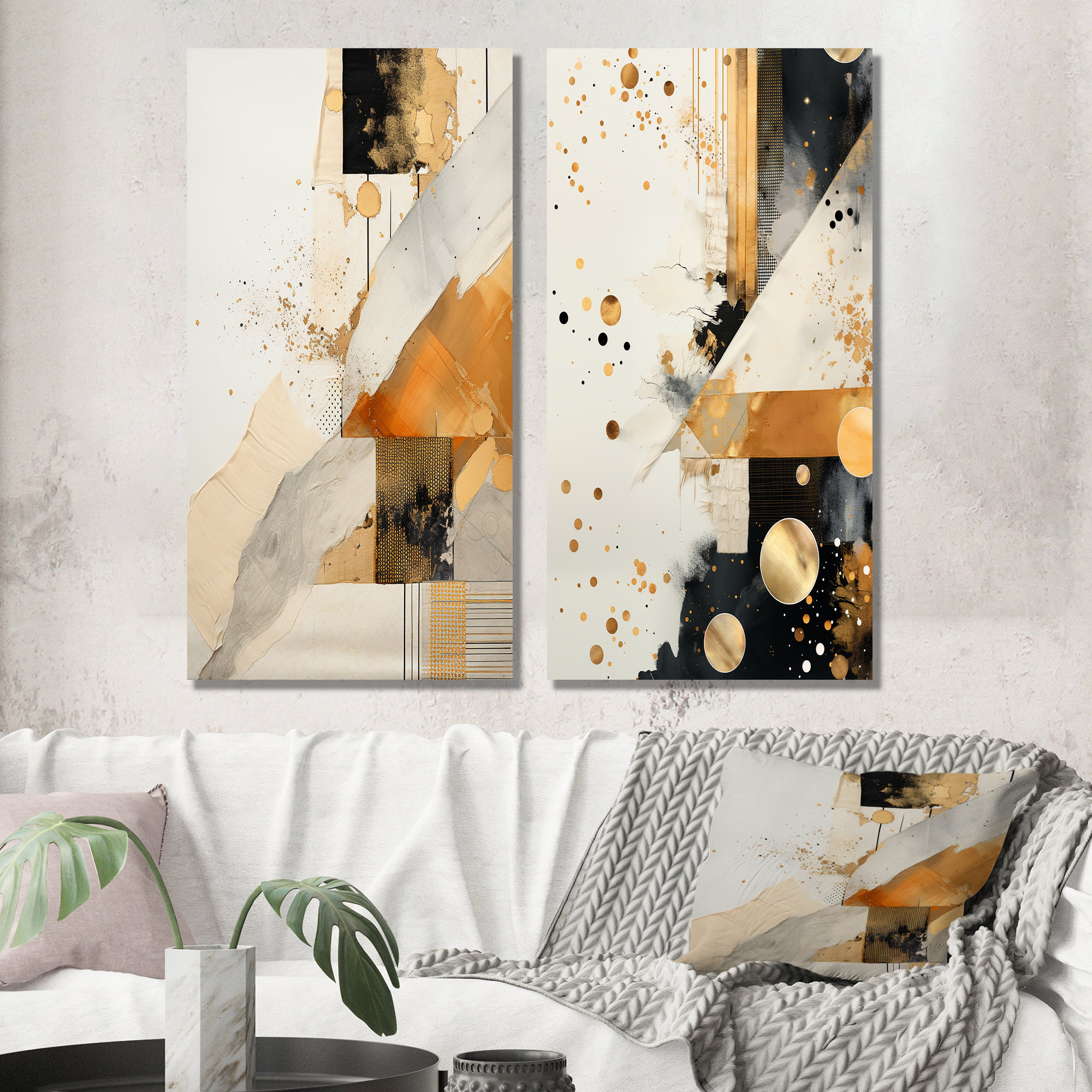 Ivy Bronx Gold And Grey Sunset Collage II - Abstract Collages Canvas ...