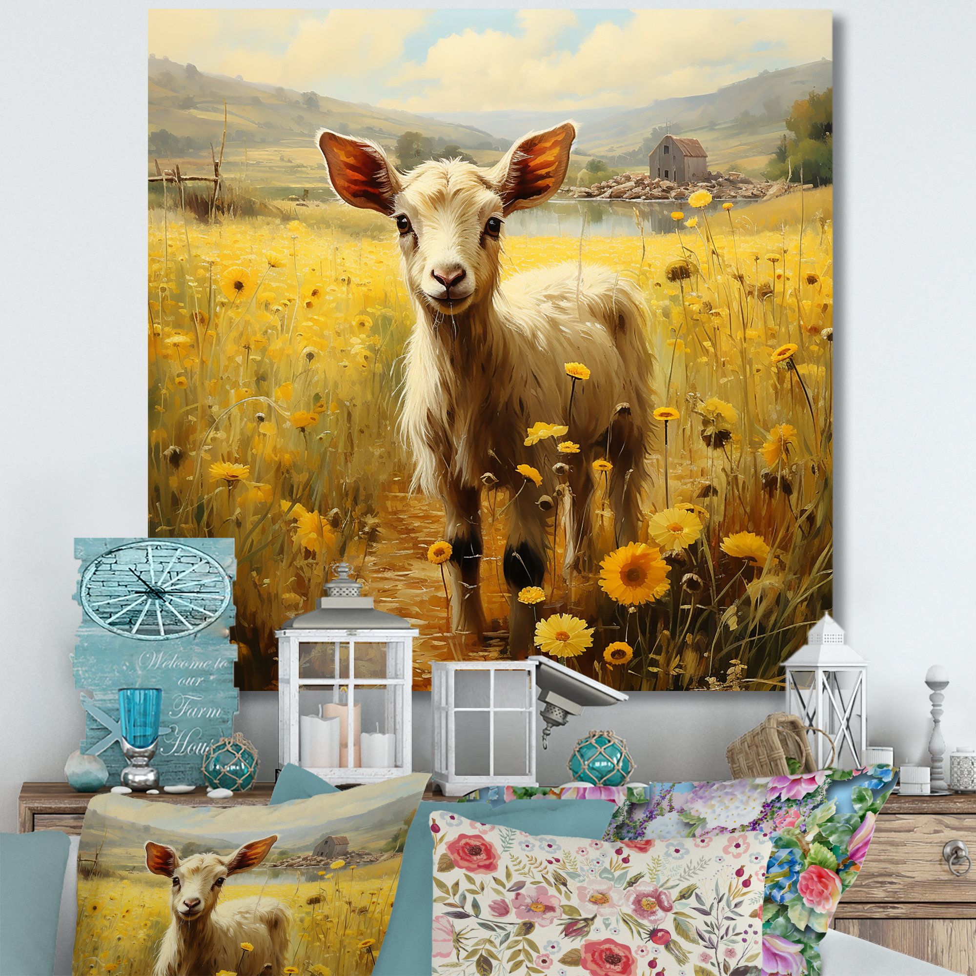 August Grove Cute Goat Portrait In Meadow II - Goat Wall Art Living ...