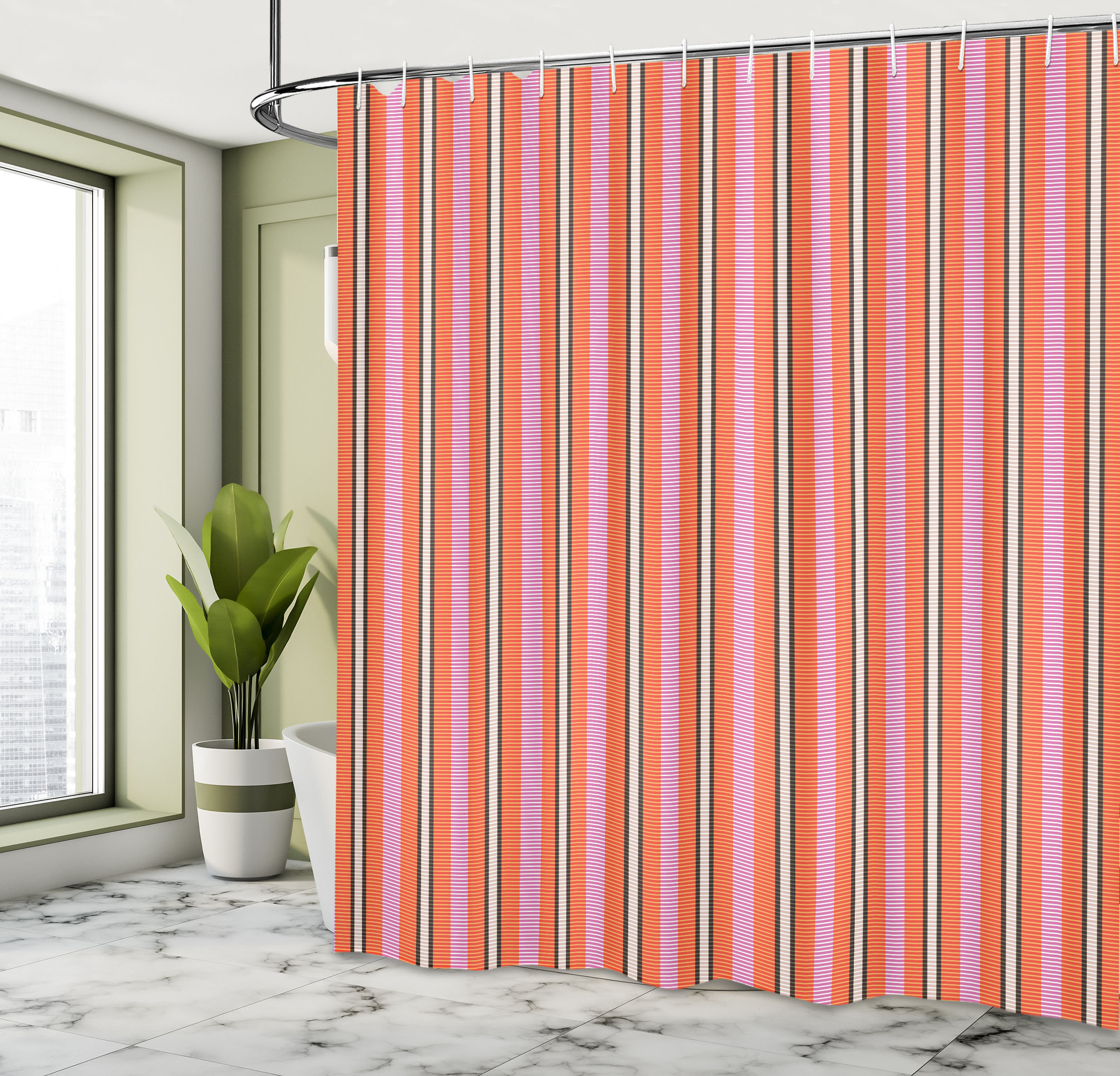East Urban Home Geometric Shower Curtain Rhythmic Stripes Pattern Pale ...