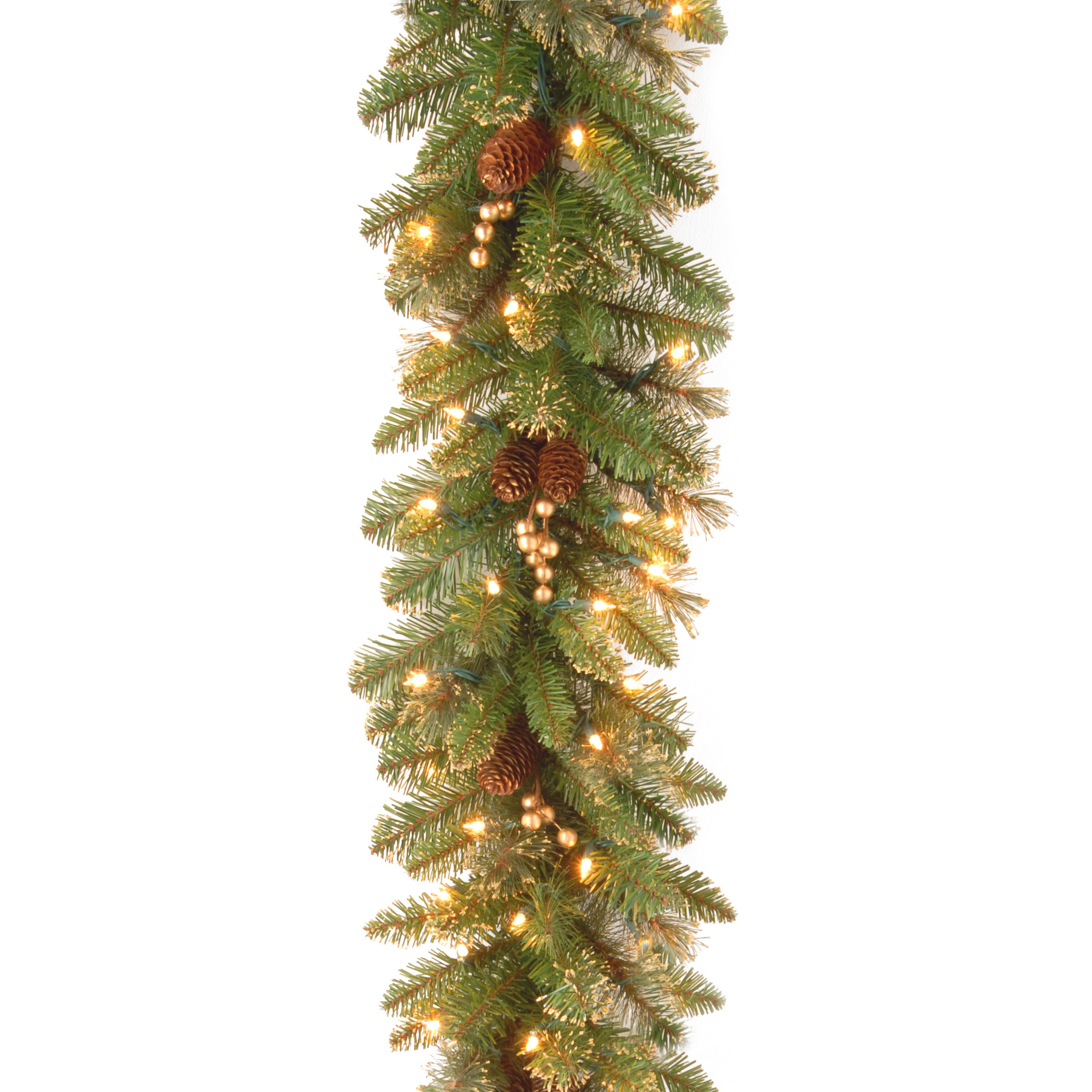 The Holiday Aisle® 9ft. Glittery Gold Pine Garland with Clear Lights ...