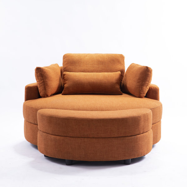 Latitude Run® Linen Fabric Upholstered Large Round Chair With 4 Pillows ...