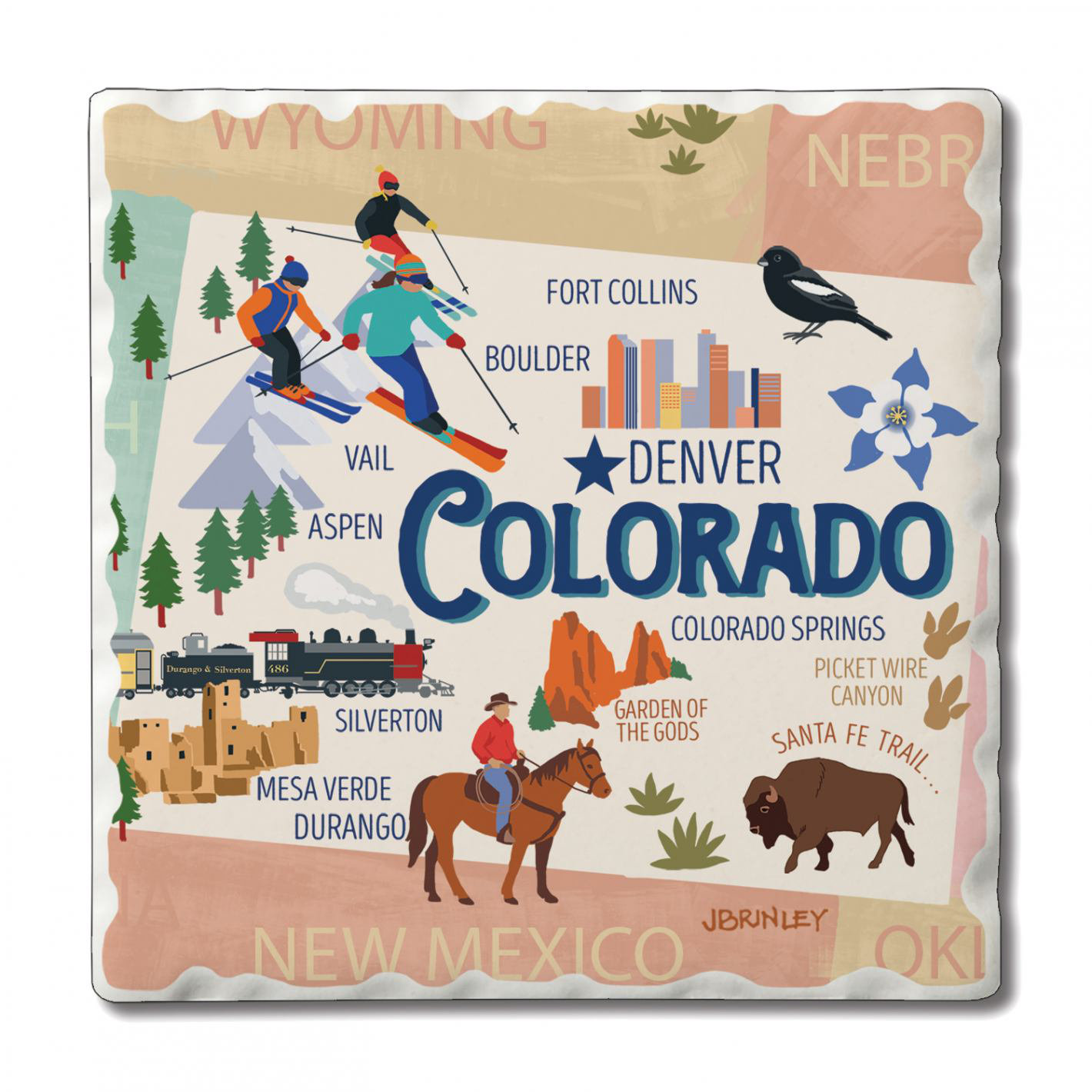 Counterart Colorado Attractions Single Image Absorbent Stone Tumbled ...