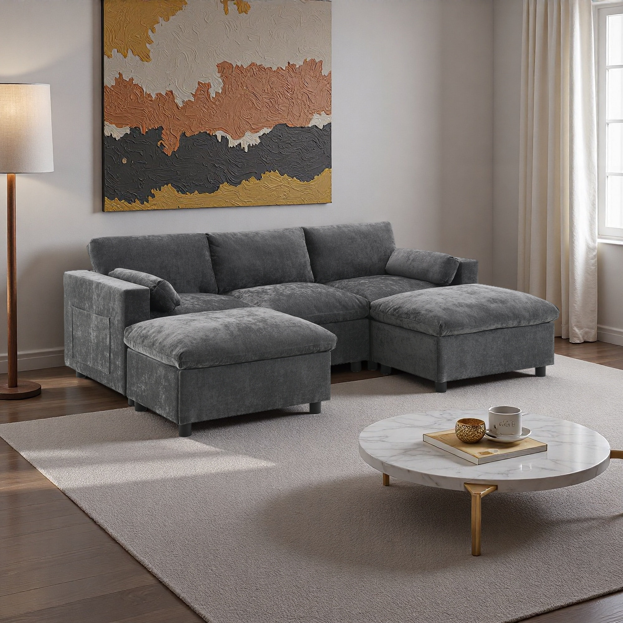 Latitude Run® Chenille Modular Sectional Sofa With Storage Pockets, 5 ...