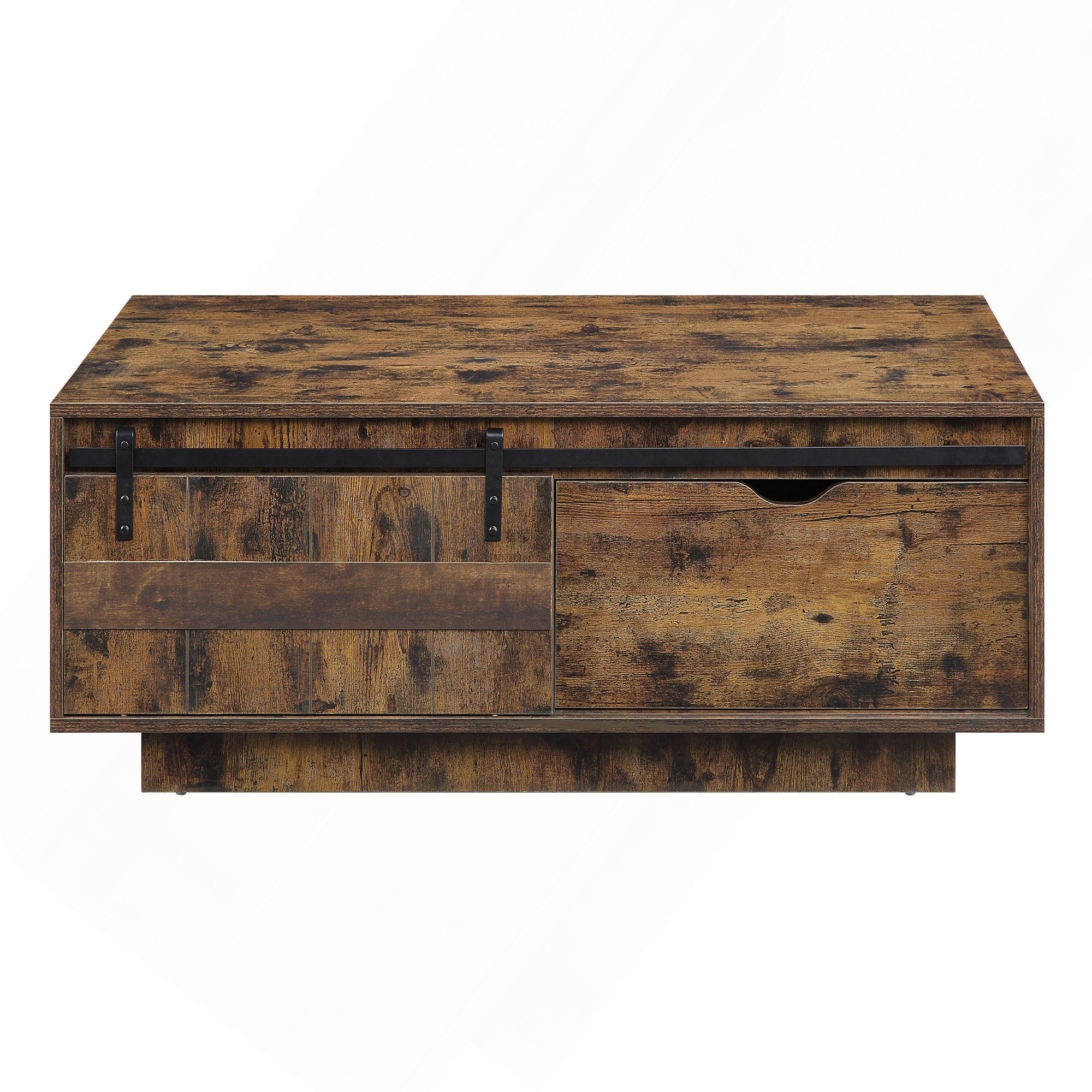 August Grove® Coffee Table Rustic Oak With Sliding Barn Door. | Wayfair
