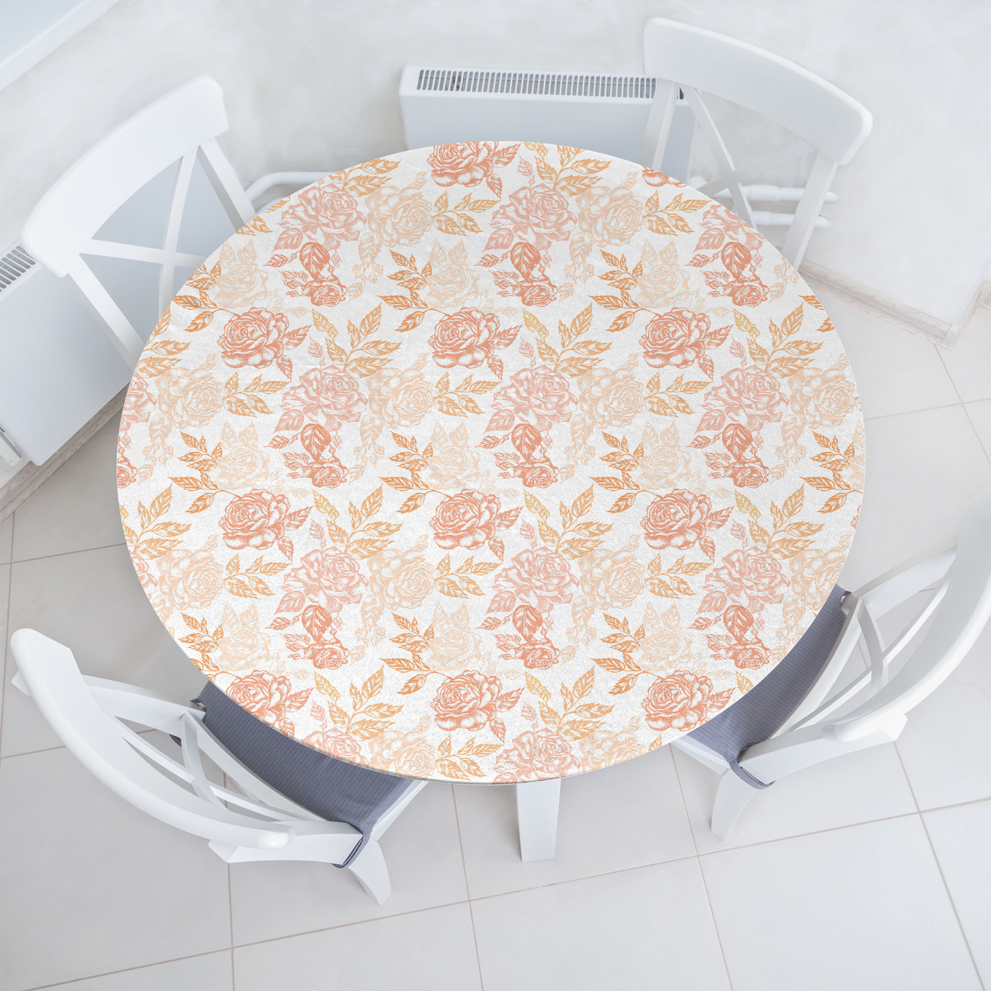 East Urban Home Vintage Rose Fitted Round Tablecloth Peach Pale Peach ...