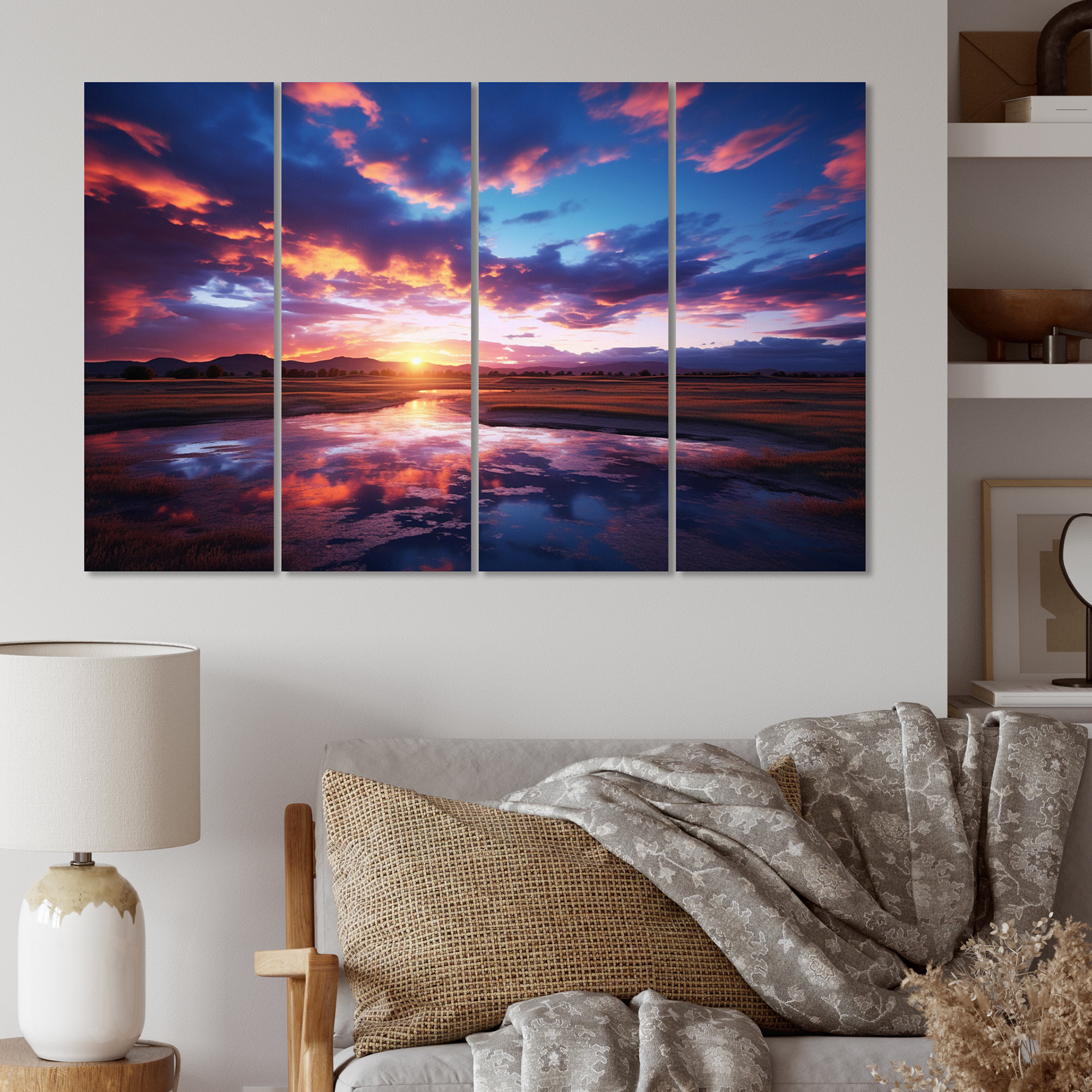 Millwood Pines Sunset By The Lake On Canvas 4 Pieces Print | Wayfair