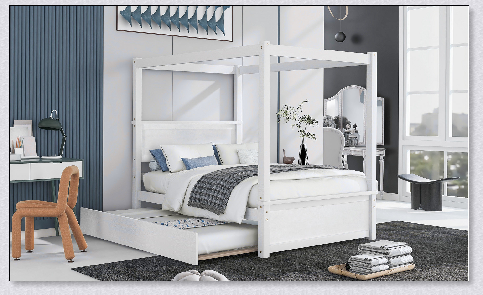 Latitude Run® Wood Canopy Bed With Trundle Bed, Canopy Platform Bed ...