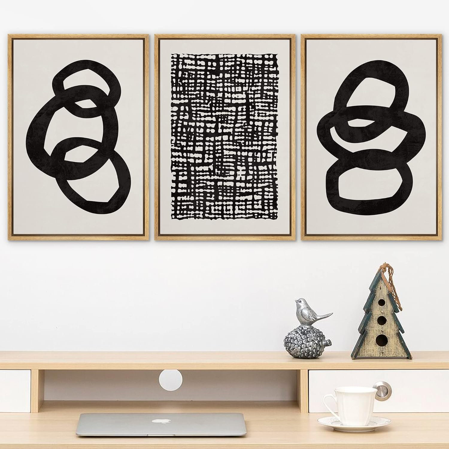 wall26 " Black Tan Ring Grid Circle Patterns Abstract Shapes Neutral ...