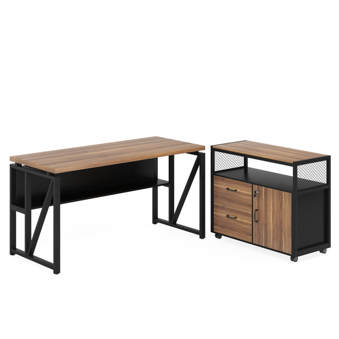 Latitude Run® Lympsham 2 - Piece Home Office Executive Desk and Lateral ...