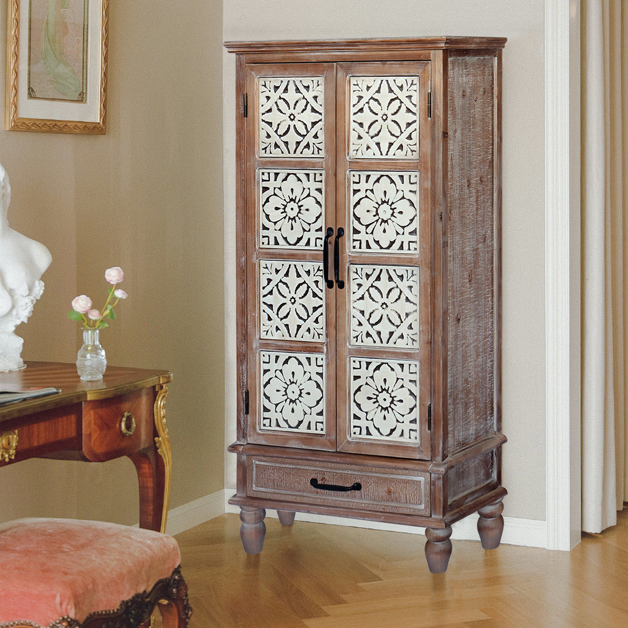 Rosalind Wheeler Tall Tower Storage Cabinet - Rustic Wood Sideboard ...