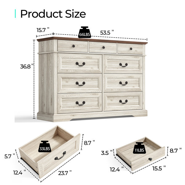 The Twillery Co.® Bridgeport 9 Drawer 53.5'' W Double Dresser & Reviews ...