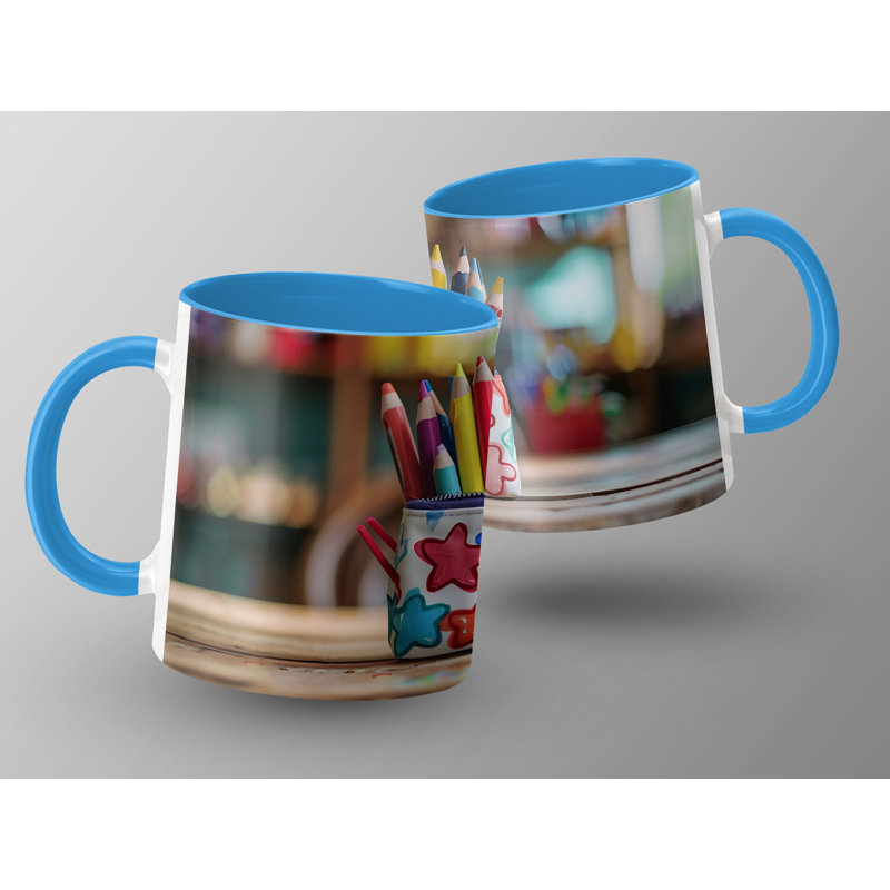 East Urban Home Set of 3 Kids Drawing Style 11oz Accent Mugs – White ...