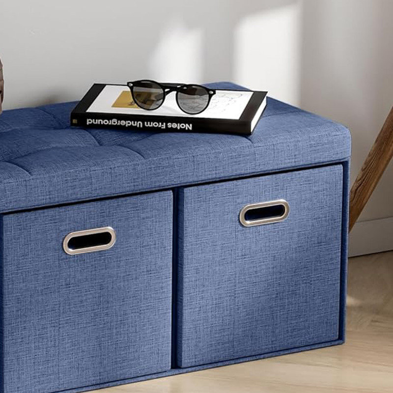 Latitude Run® Foldable Tufted Linen Large Long Bench Storage Ottoman ...