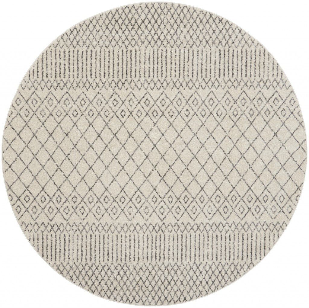 ZeaZu 8’ Round Ivory And Gray Geometric Area Rug | Wayfair