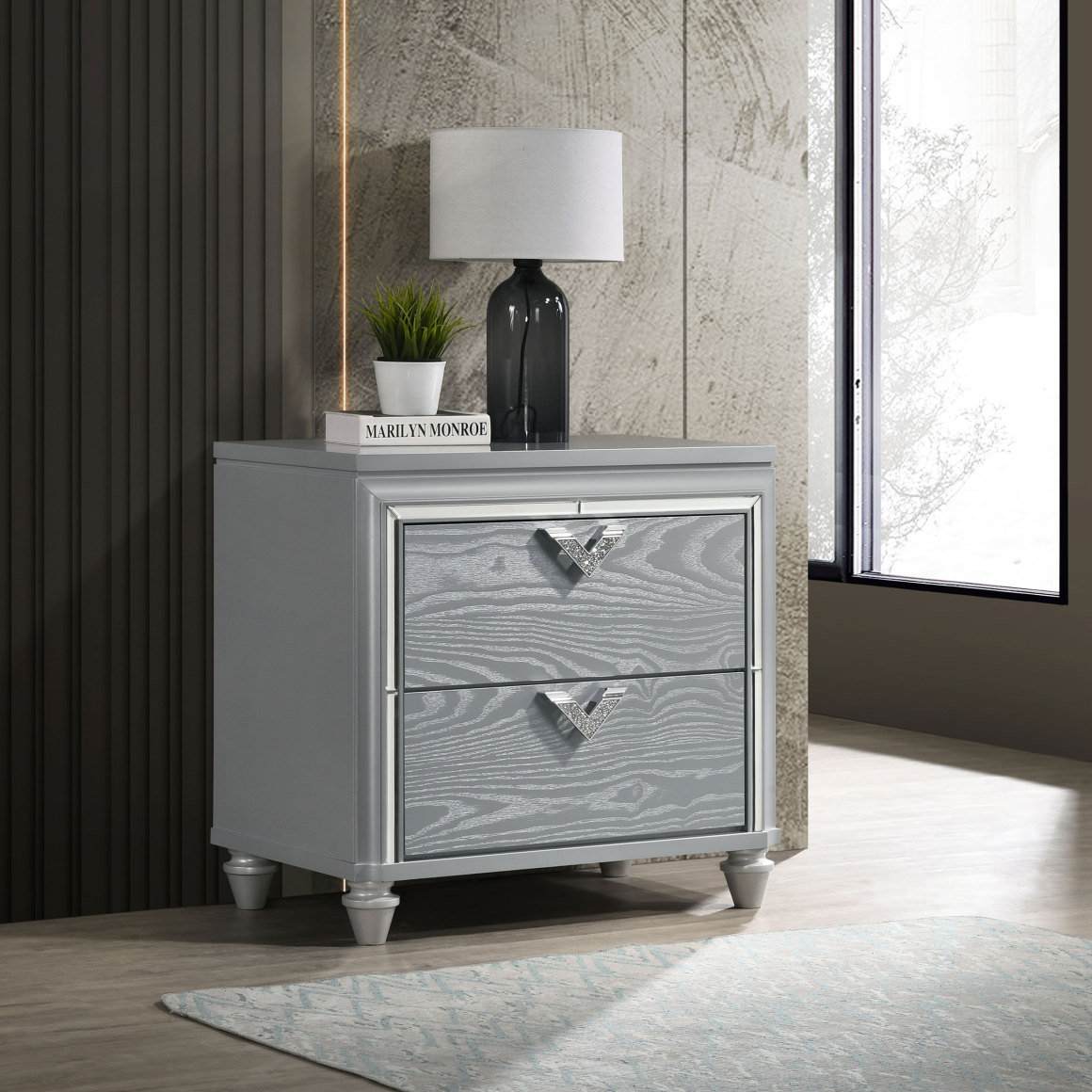 Mercer41 Delacroix Light Silver 2-Drawer Nightstand - Wayfair Canada