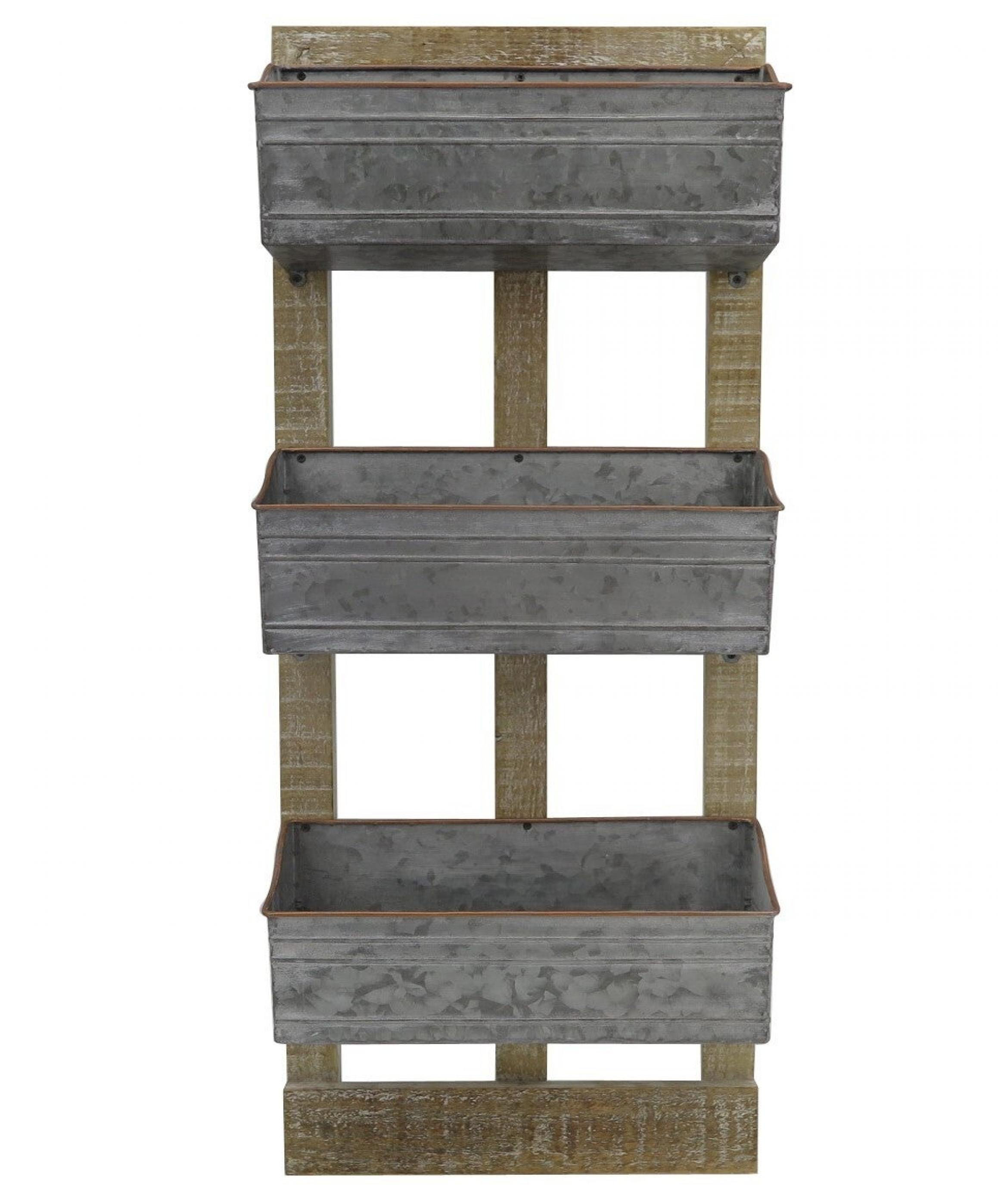 Rosalind Wheeler 3 Tier Metal Containers On Wooden Backing Plant Stand ...