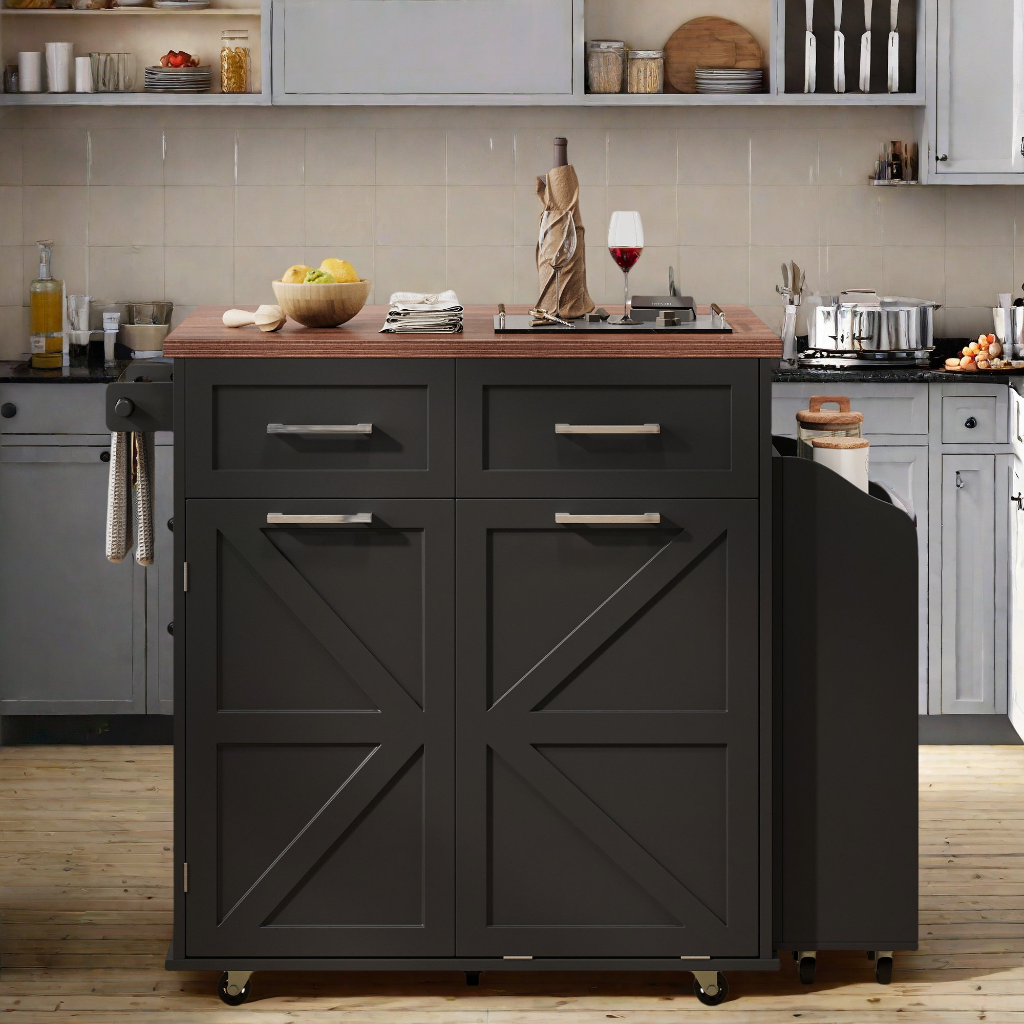 Gracie Oaks Farmhouse Kitchen Island With Drop Leaf, Removable Side ...