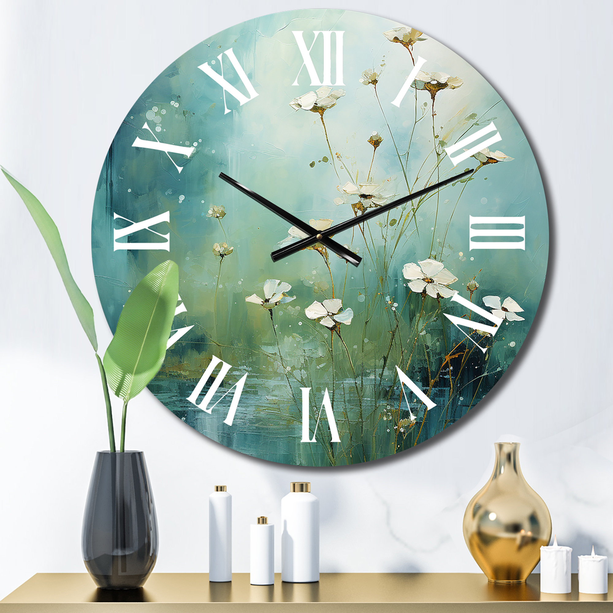 East Urban Home Misty Meadow IV - Abstract Landscape Wall Clock | Wayfair