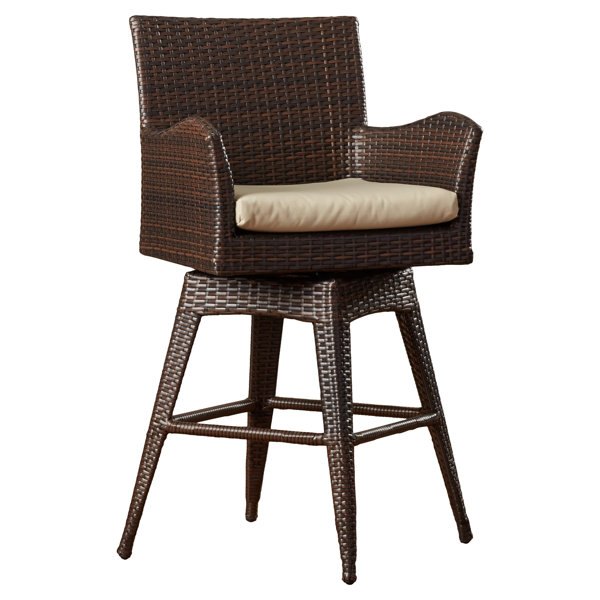 Ebern Designs Kost 27" Patio Bar Stool with Cushion & Reviews | Wayfair