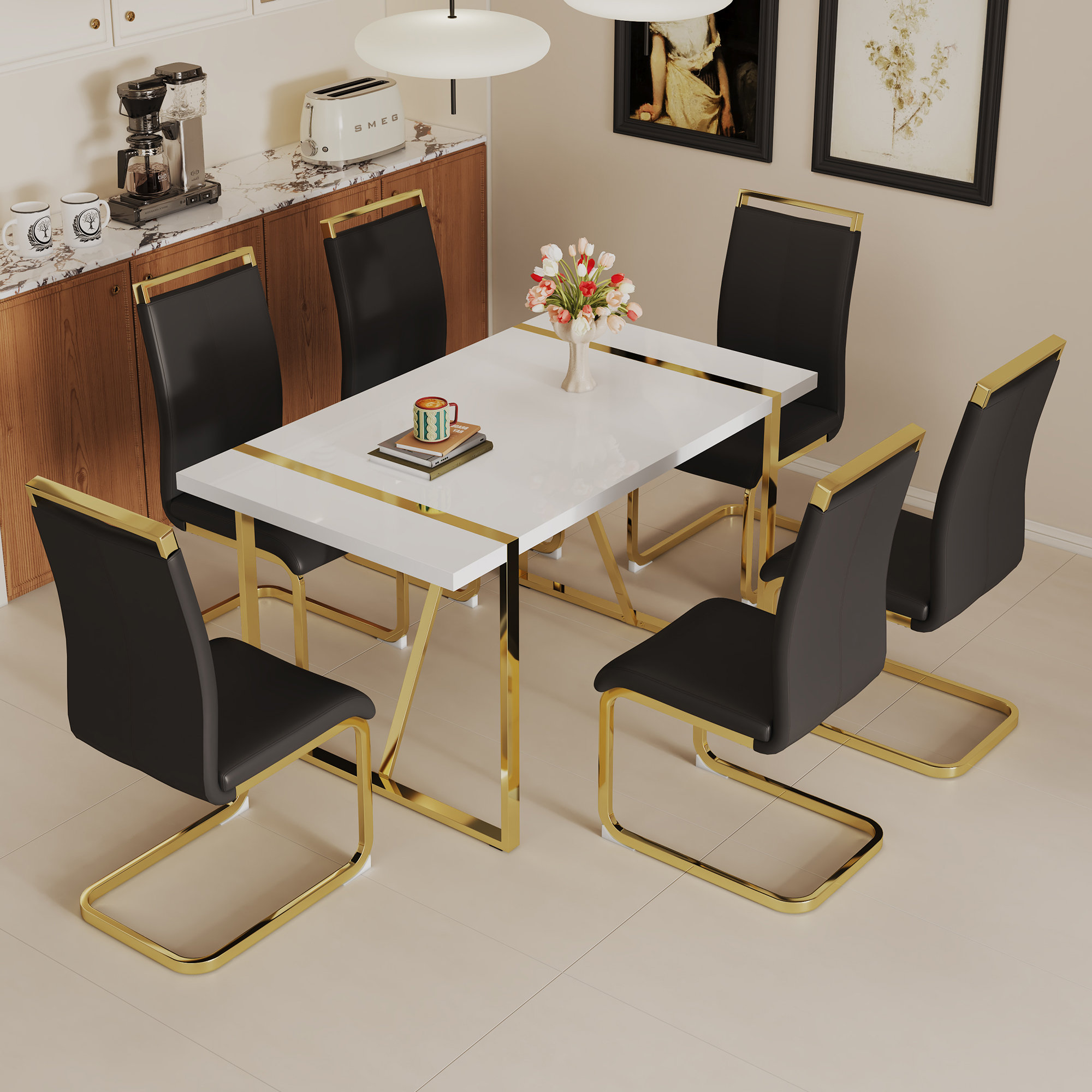 Mercer41 Wendellyn Gold Double Pedestal Dining Tabel Set | Wayfair