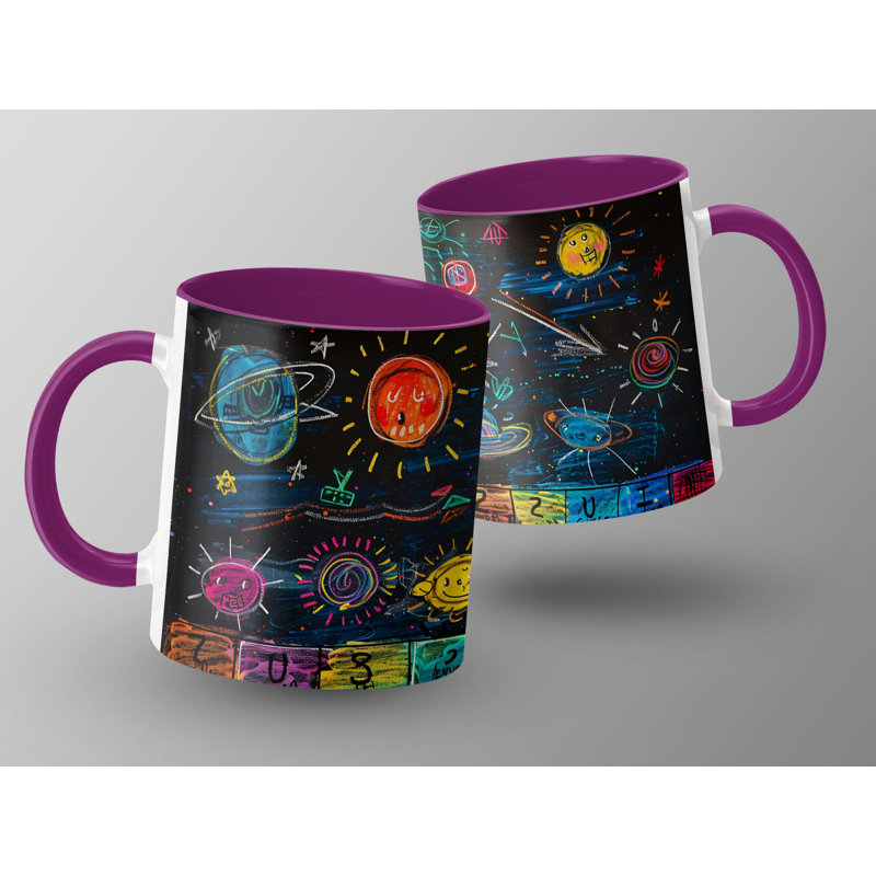 East Urban Home Kids Drawing Style 11oz Accent Mugs – White Ceramic ...