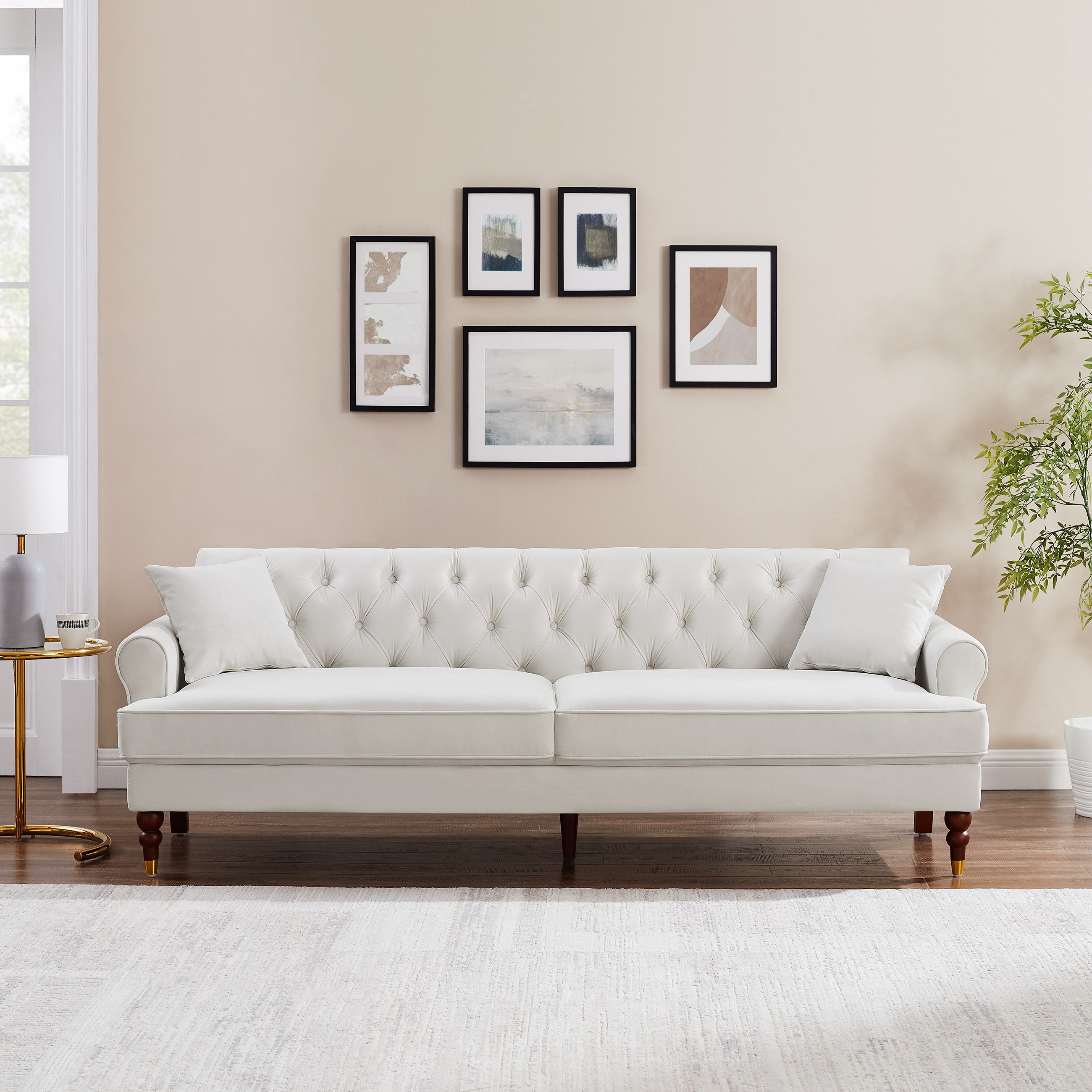 House of Hampton® 86" Rolled Arm Velvet Tufted Sofa, 3-Seat Sofa Couch ...