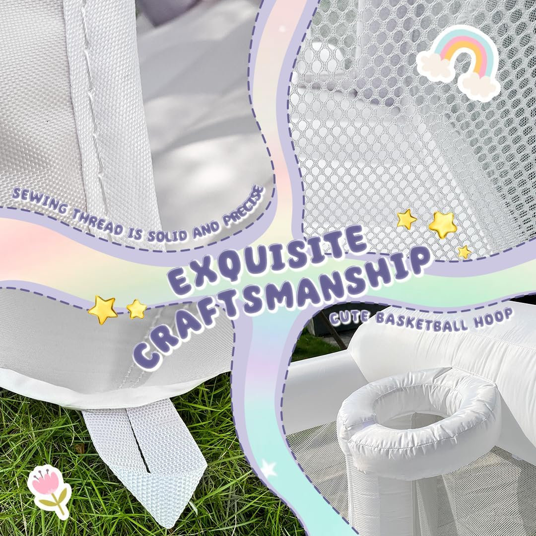 Connsann White Bounce House With Blower, Inflatable Bouncer Castle With ...