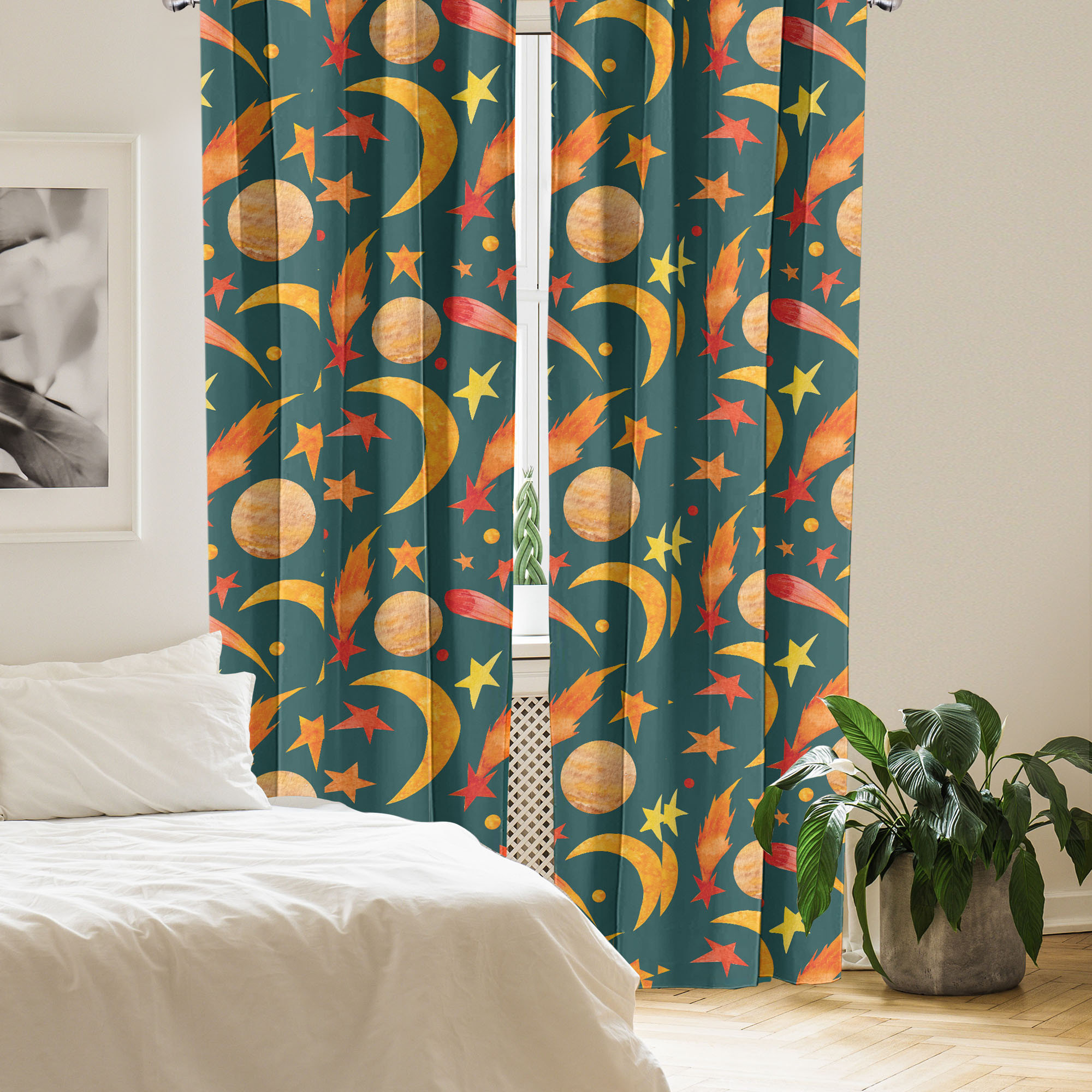 Ambesonne Astronomy Curtains Moons Shooting Stars Art Pair 427693 | Wayfair