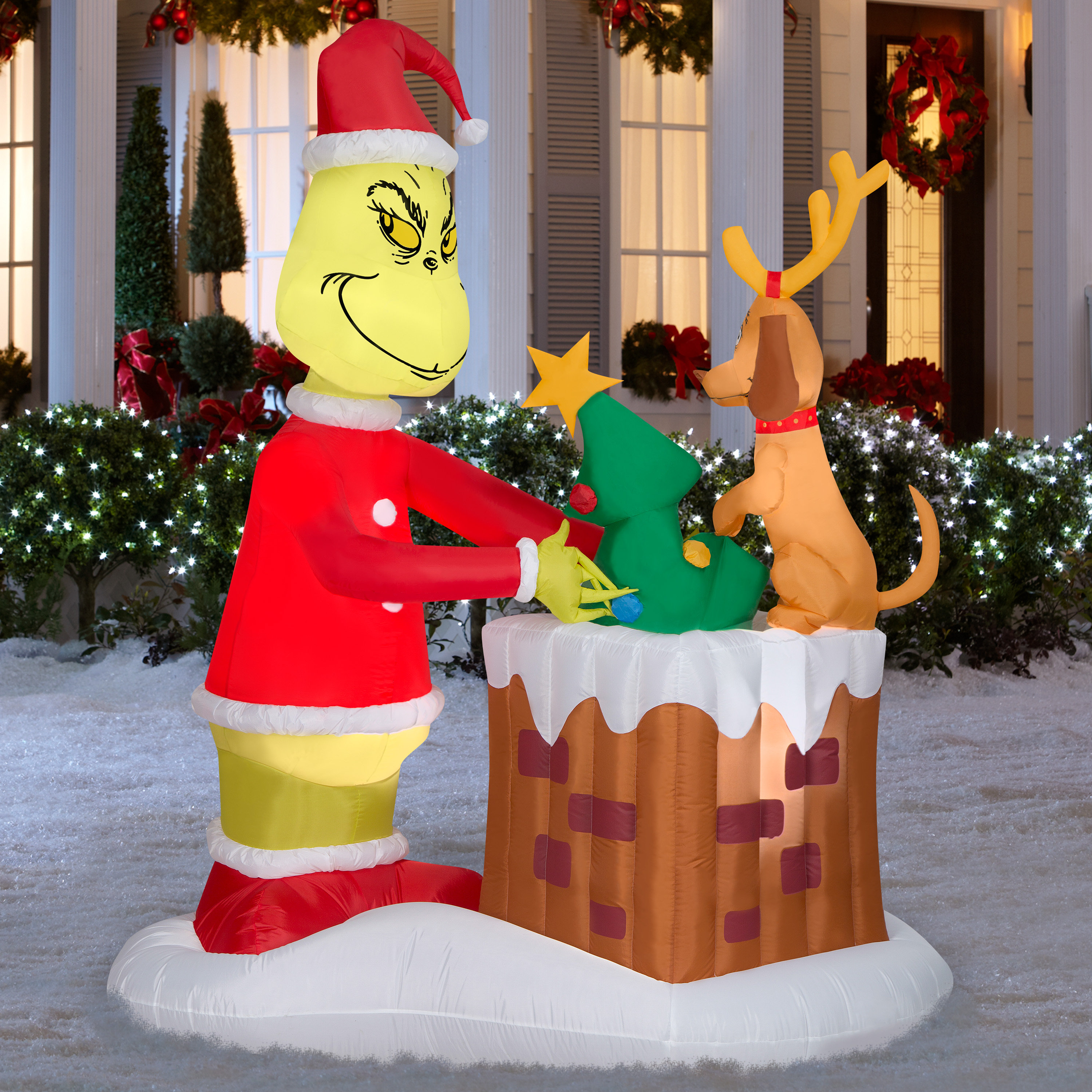Gemmy Industries Animated Airblown-Grinch Pulling Tree from Chimney-LG ...