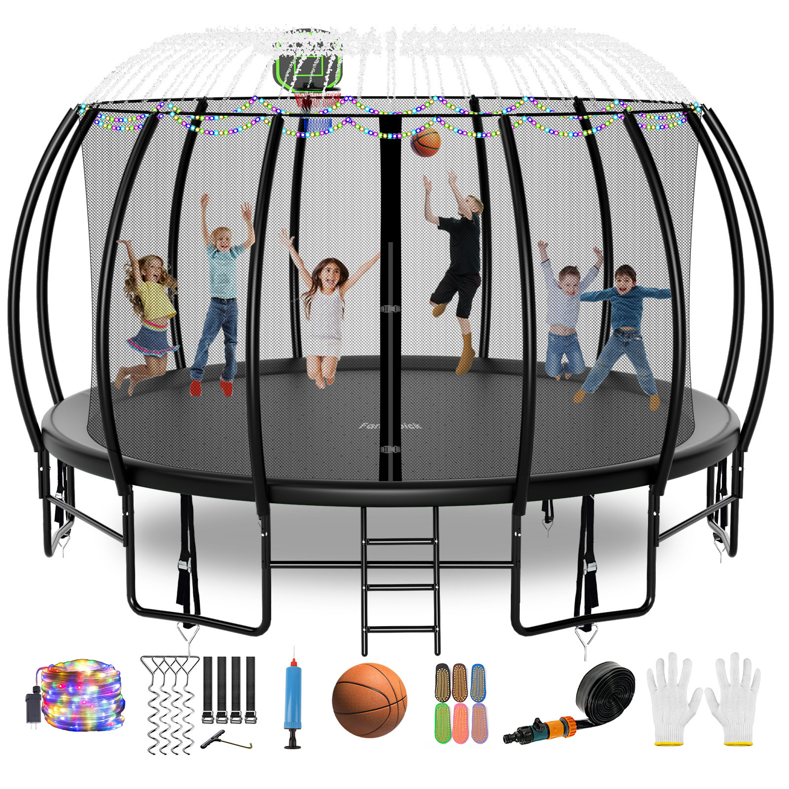 Furiphe 16ft Round Backyard Trampoline With Safety Enclosure Net ...