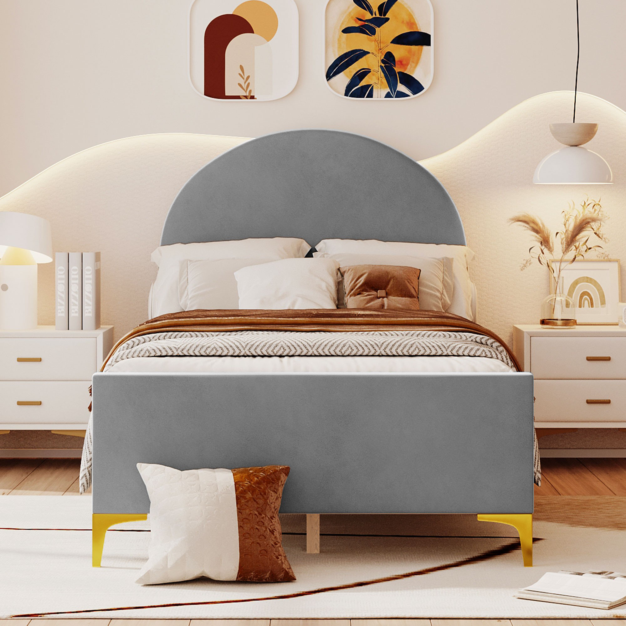Everly Quinn Upholstered Platform Bed with Classic Semi-circle Shaped ...