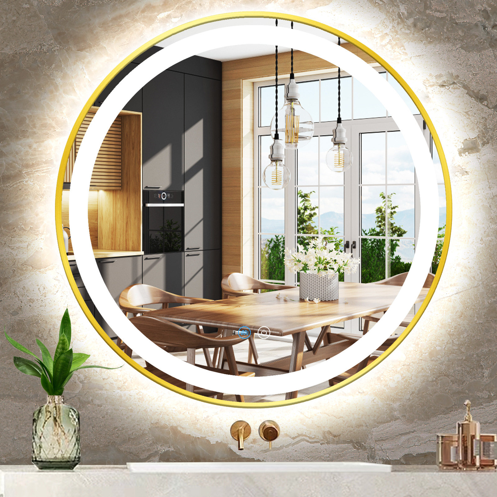 ARUMMA 30 Inch Gold Bathroom Round Led Mirror With Gold Frame Round ...