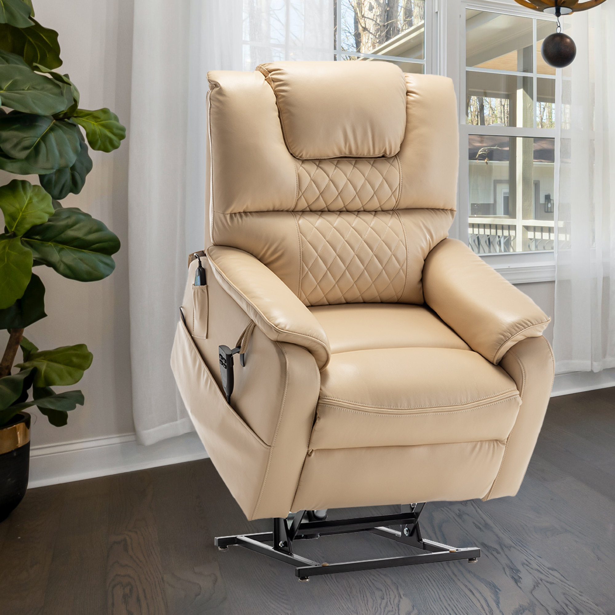 Hokku Designs Carollynn Faux Leather Reclining, Dual Motor Lay Flat with Heat & Massage | Wayfair