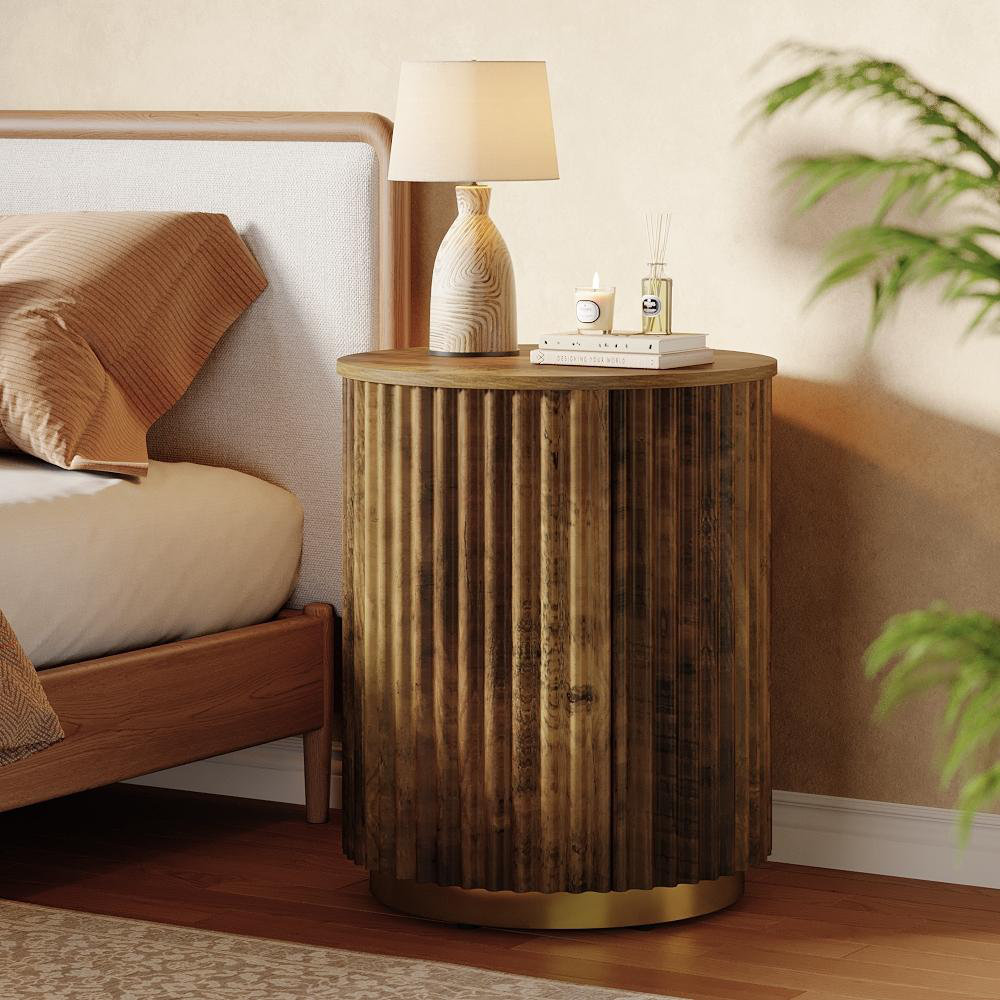 Mercer41 Rustic Fluted Round End Table With Gold Base | Wayfair