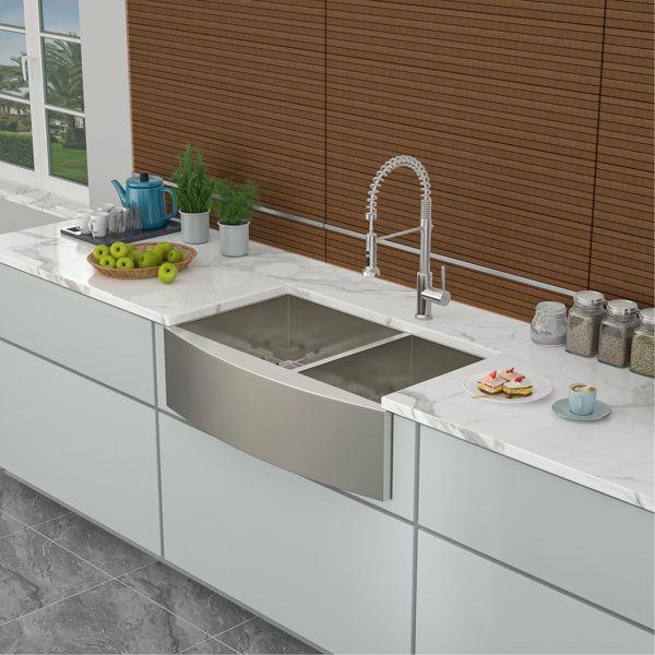 TYUNABRN Double Bowl Farmhouse Sink- 33"X20" Stainless Steel Farm Sink ...