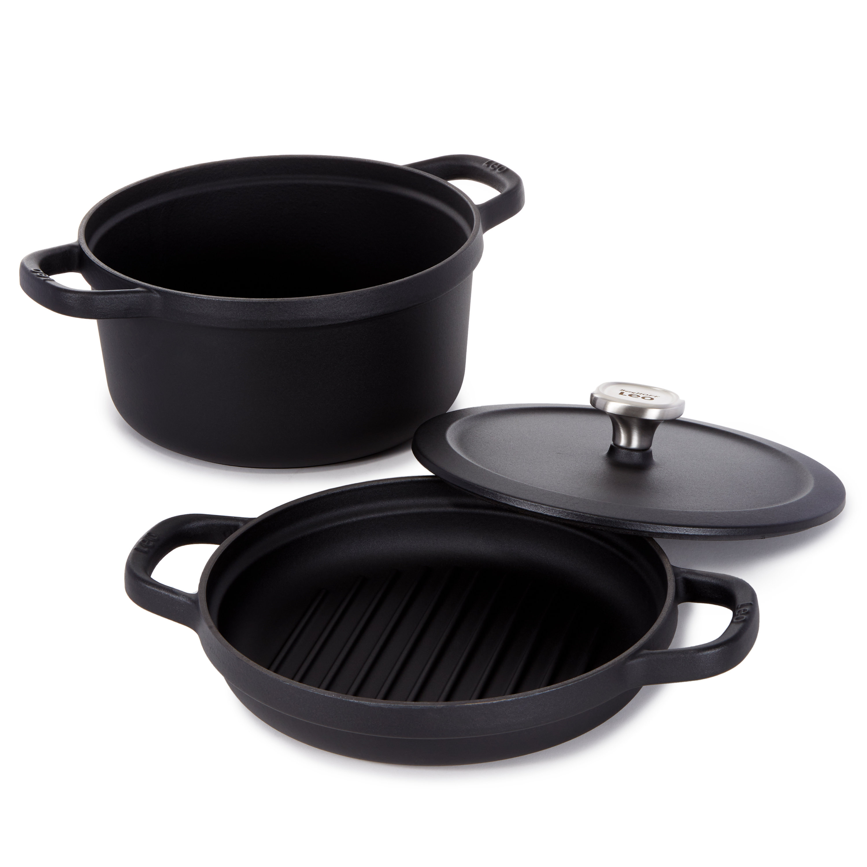 BergHOFF Graphite 3Pc Cast Iron Enamel Cookware Set, Covered Dutch Oven ...